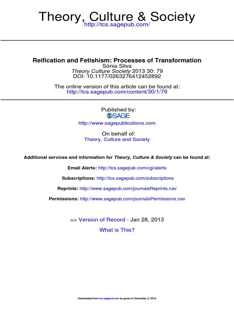 Silva (2013) - Reification and Fetishism: Processes of Transformation ...