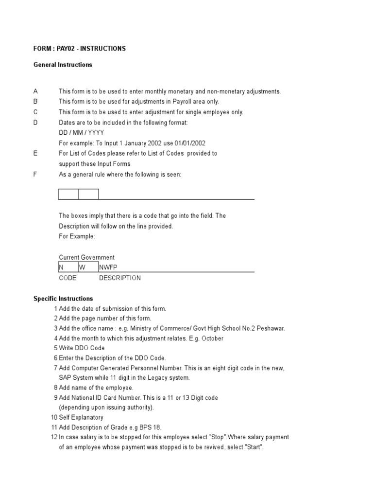 Payroll System Change Form Amendment Form Single Employee Entry for ...
