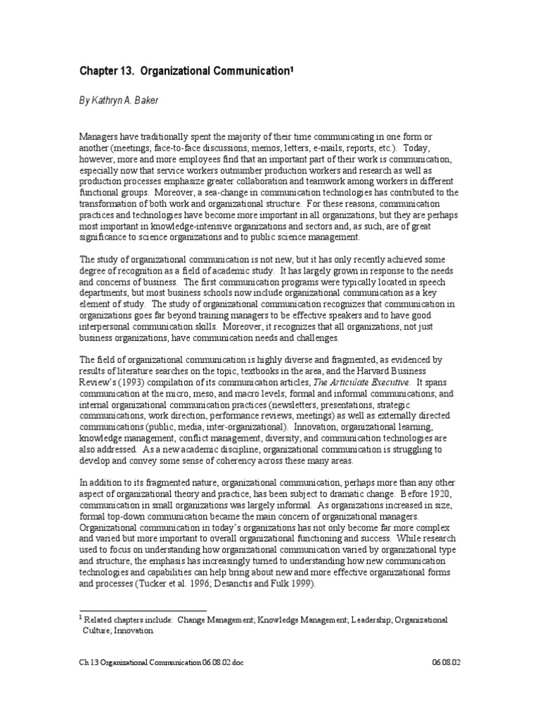 Download Chapter 13. Organizational Communication: by Kathryn A. Baker - DocShare.tips