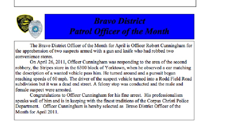 Corpus Christi Police Officer Robert Cunningham Named 'Officer of The ...