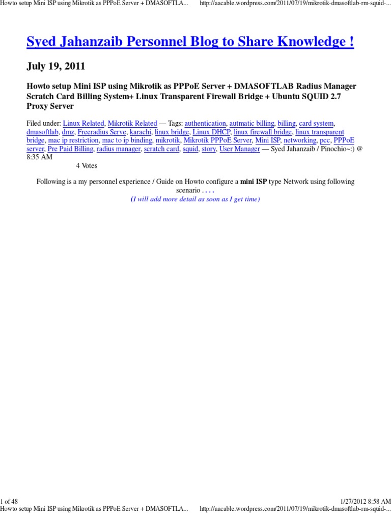Howto Setup Mini ISP Using Mikrotik as PPPoE Server + DMASOFTLAB Radius Manager Scratch Card ...